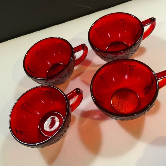 Dining | Cherry Blossom Ruby Red Cup Saucer Tea Coffee Set 4 Glass ...